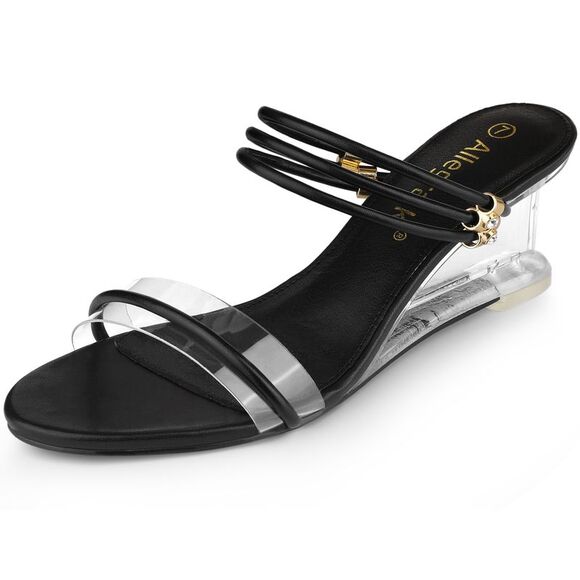 Allegra K | Shoes | Clear Glass Heel Slide Wedge Heel Black Wedge ...